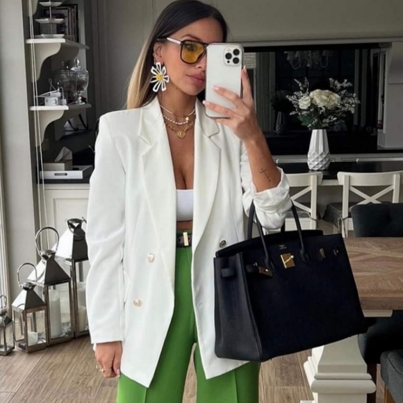 Zara | Jackets & Coats | Nwt Zara Flowy Ecru Double Breasted Blazer ...